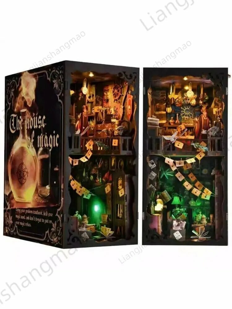 Румбокс "Дом Магии" с подсветкой, книжный разделитель по мотивам Гарри Поттера, интерьерный конструктор-миниатюра DIY House