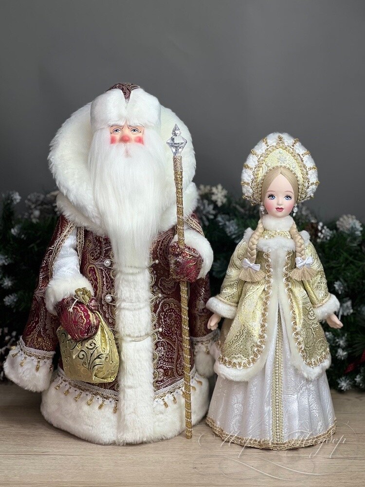 АртМороз Дед мороз и Снегурочка 50 см, новогодняя игрушка под ёлку, авторская кукла ручной работы