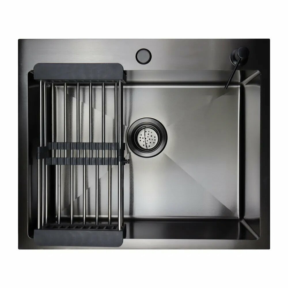 Мойка для кухни из нержавеющей стали 60*50 графит GLANZ. Раковина на кухню. С сифоном, дозатором и коландером в комплекте.