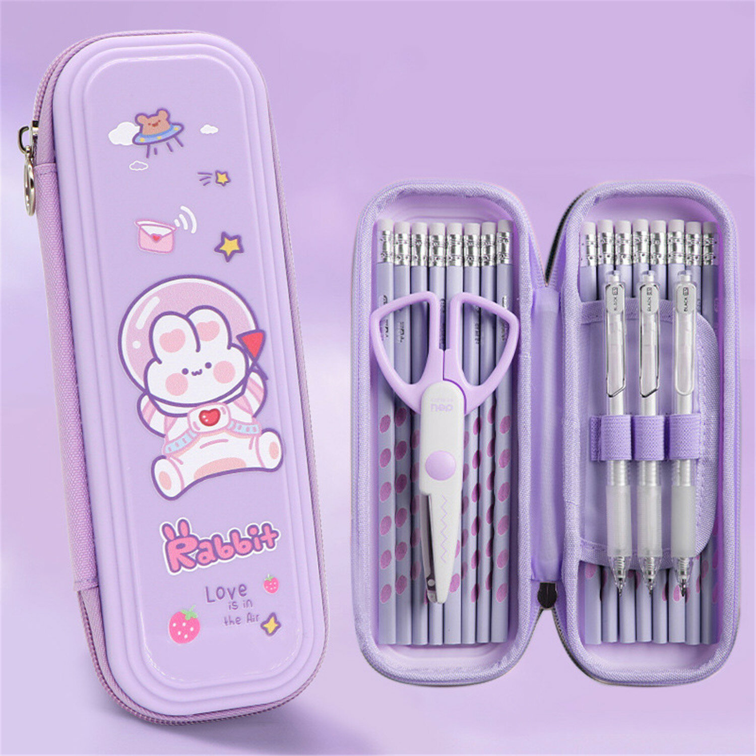 3-слойный пенал, большая вместимость, студенческая канцелярская коробка с мультяшным принтом, пенал с принтом космонавта, размер 22x8x4 см (только пенал, без аксессуаров)