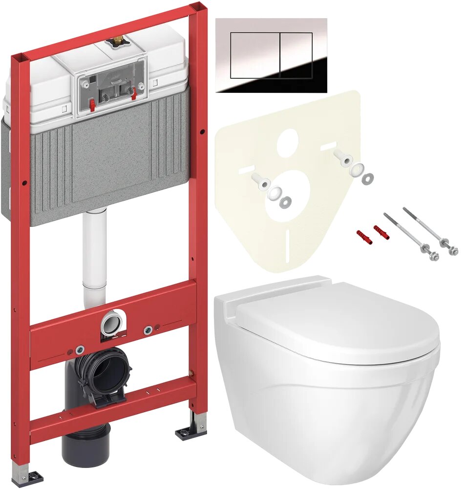 Комплект 3 в 1 Унитаз подвесной BOCCHI Taormina Arch 1012-001-0129 белый / Сиденье A0301-001 с микролифтом / Инсталляция с кнопкой TECE Now 9400412 цвет хром
