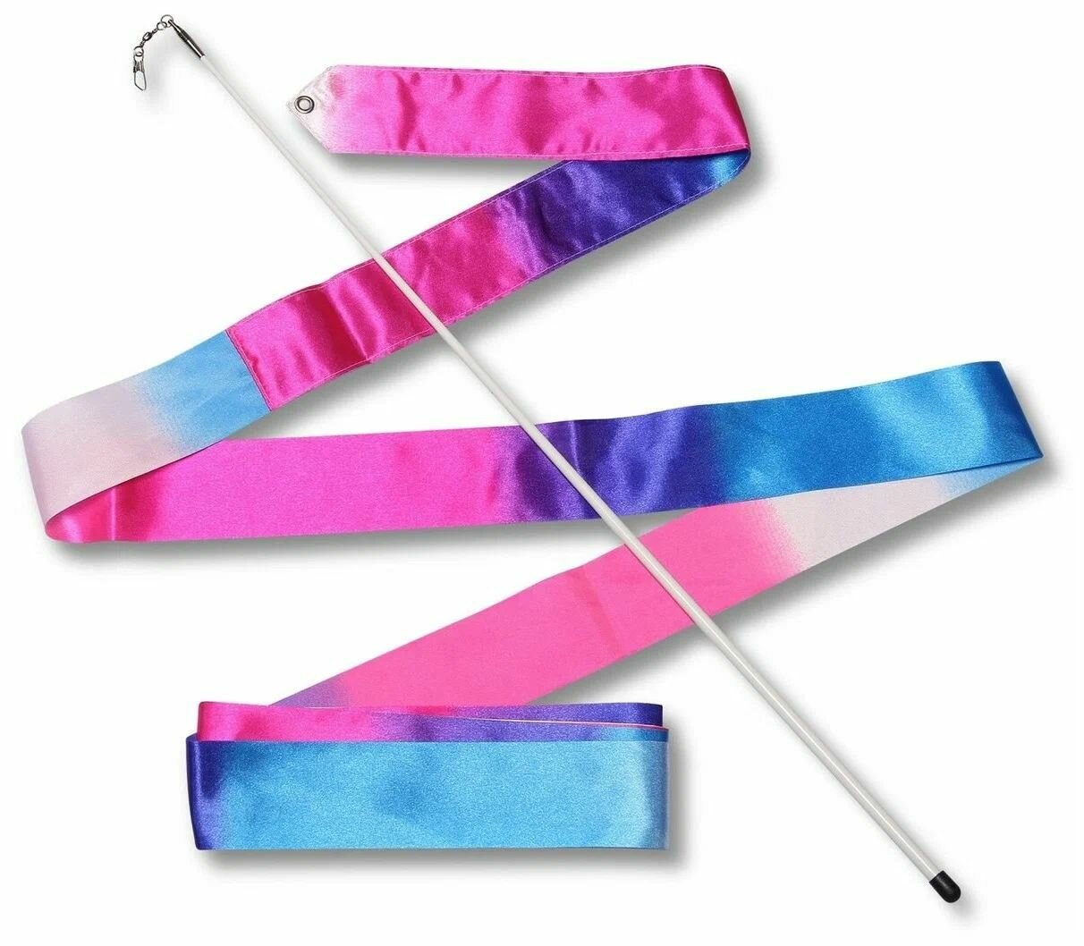 Лента гимнастическая с палочкой Бело-сине-розовый, р. 56см/6м