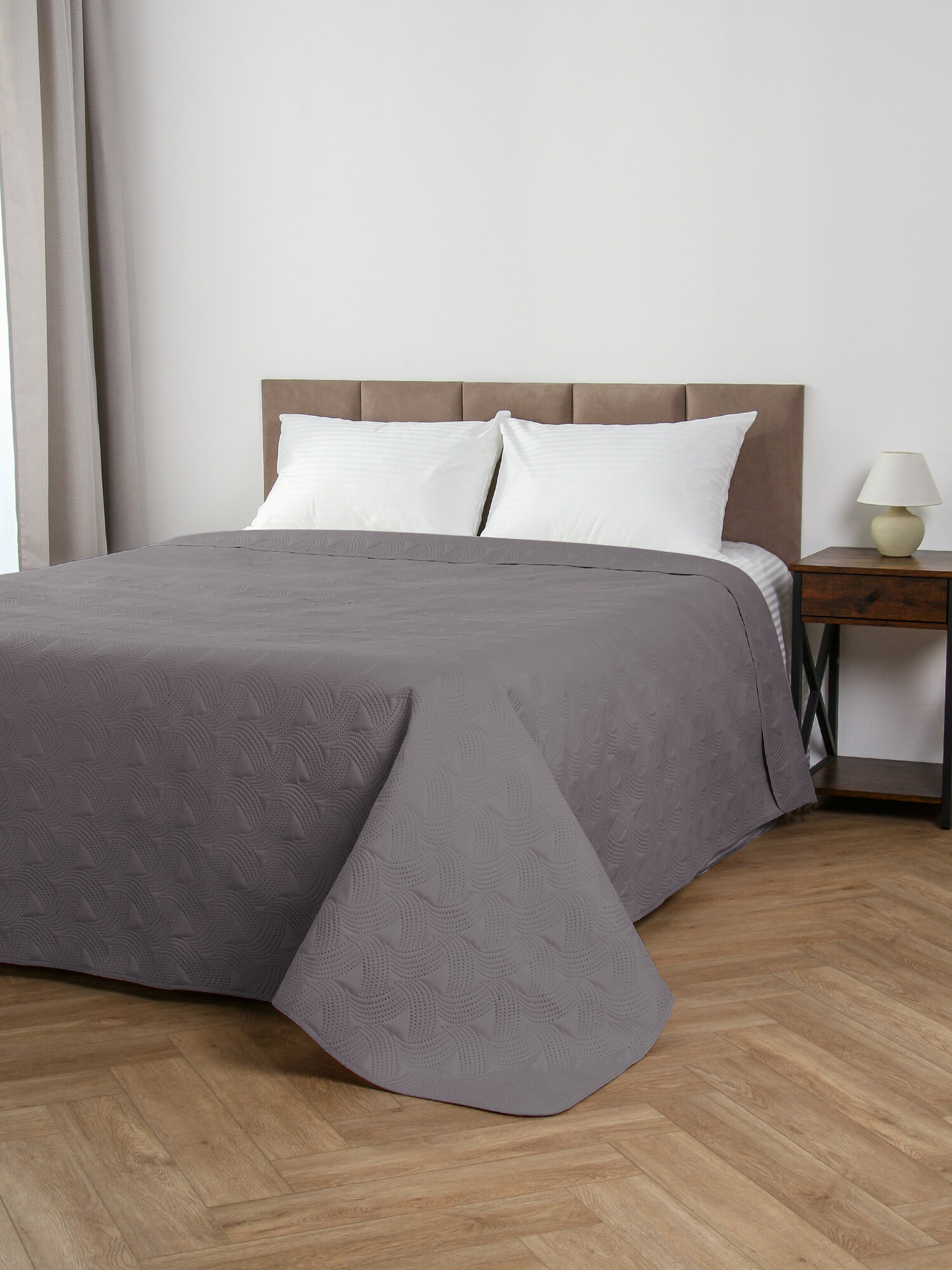 Покрывало на кровать, двуспальное, 200х180 см, 100% полиэстер, мокрый асфальт, Silvano, Ультрасоник Геометрия