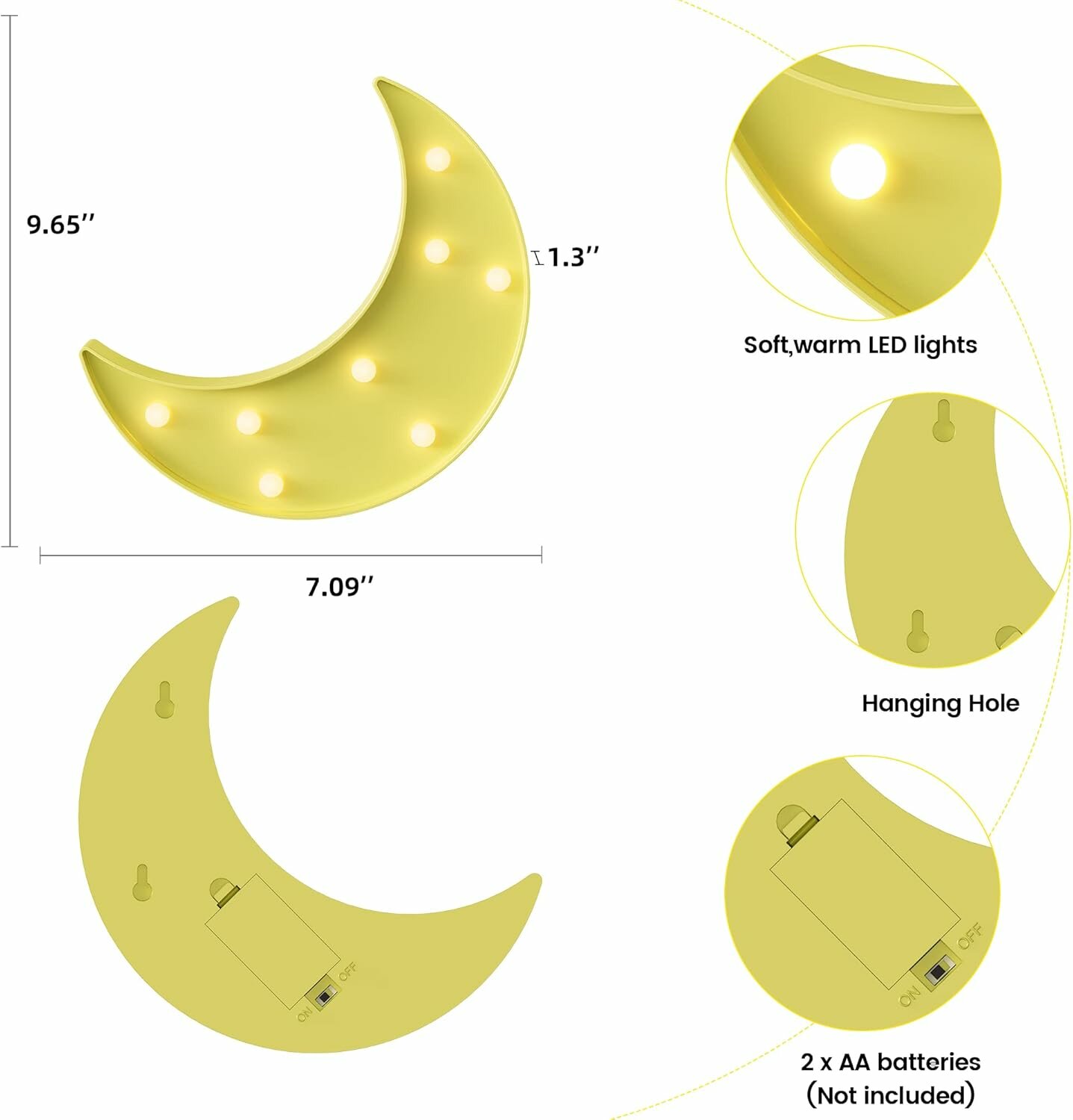 DINGXIAN Детский ночник «Желтая Луна» для спальни, светильник с батарейным питанием для украшения детской комнаты и стен