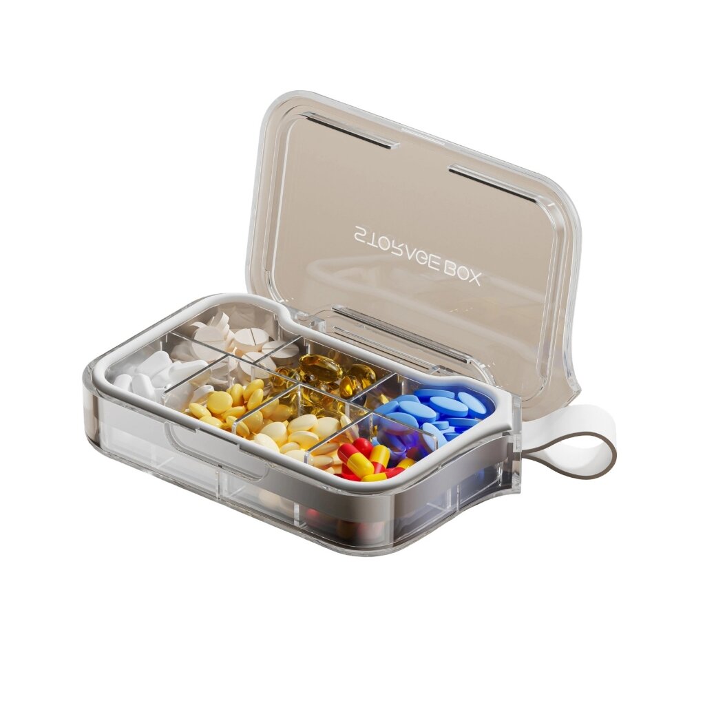 Портативная коробка для лекарств, герметичная и влагостойкая коробка для упаковки лекарств, коробка для хранения лекарств на семь дней большой емкости-коробка для лекарств на 7 отделений-дымчатый дождь и пепел