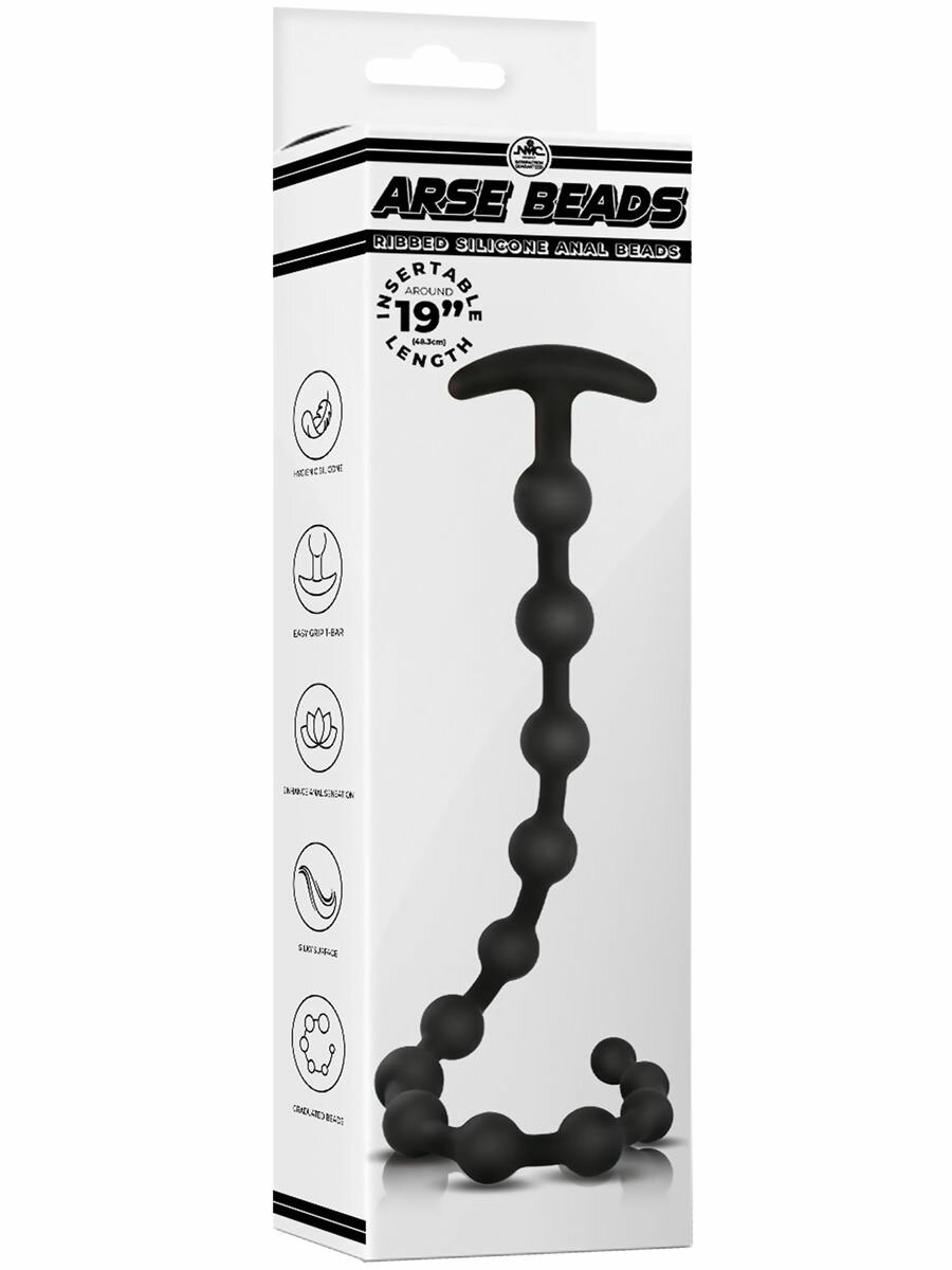 Длинная анальная цепочка "19 Inch Ribbed Silicone Anal Beads Black" 48.3см