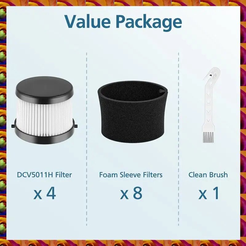 4 фильтра для беспроводного ручного пылесоса DEWALT 20 В DCV501HB, с 8 пенопластовыми втулками и 1 запасными частями для щеток DCV5011H