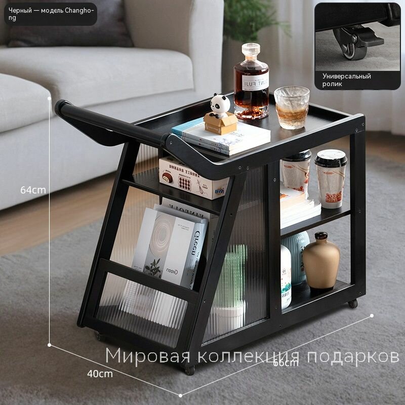 Мобильный приставной столик на колесах из дерева, 3 полки, 66x40x64 см, для дивана, кровати (бамбук, тележка, универсальный)