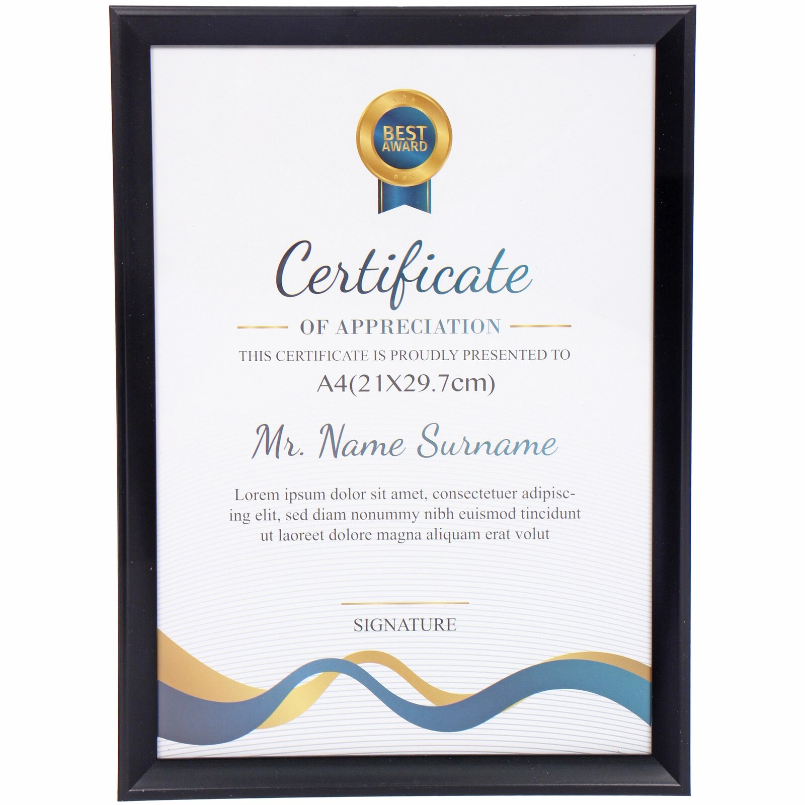 Фоторамка «Дипломат» 30х21 см, черная, пластик, для сертификатов и дипломов формата А4