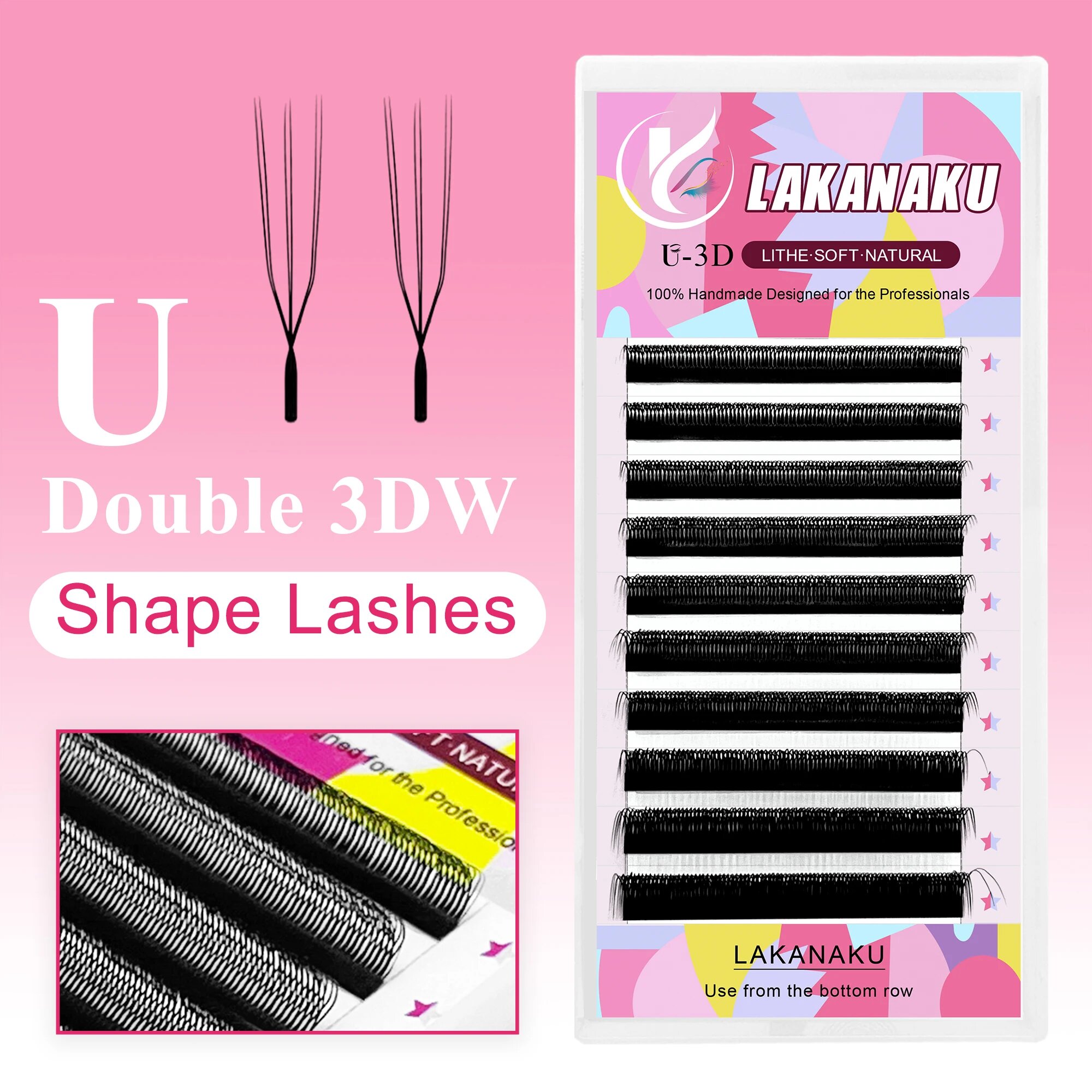 Nакладные ресницы U Double 3DW, D изгиб, MIX(8-15)