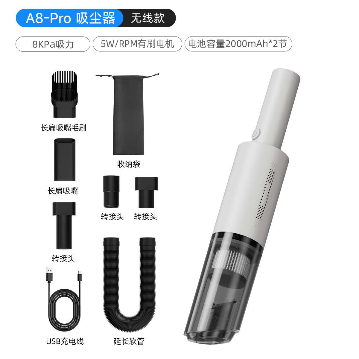 Автомобильный пылесос с мощной силой всасывания, беспроводной портативный пылесос для автомобилей, с функциями всасывания и выдувания.