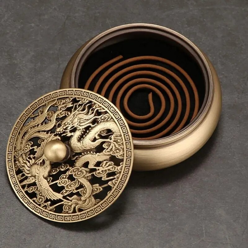 Горелка для благовоний из чистой меди и сандалового дерева, горелка для благовоний в виде дракона и феникса