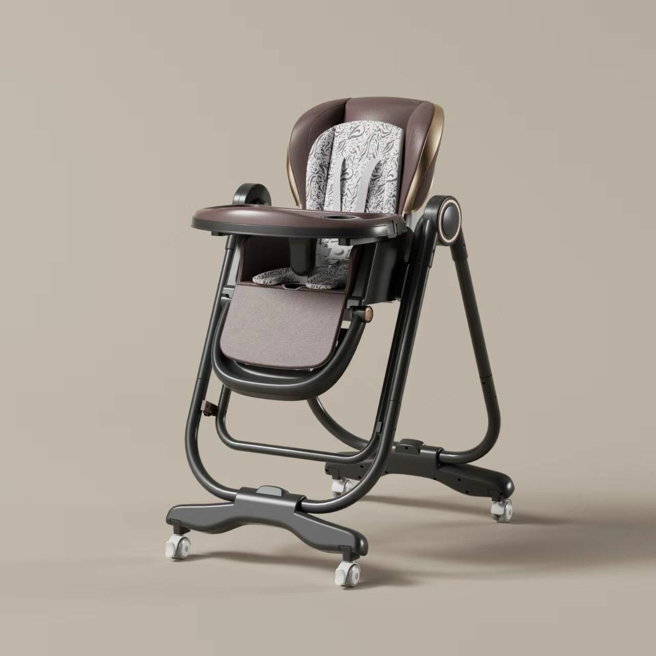 Стульчик для кормления 2 в 1, детский стул+качалка, складной, растущий, который используется для детей в возрасте от 0 до 6 лет Luxmom G001, цвет коричневый