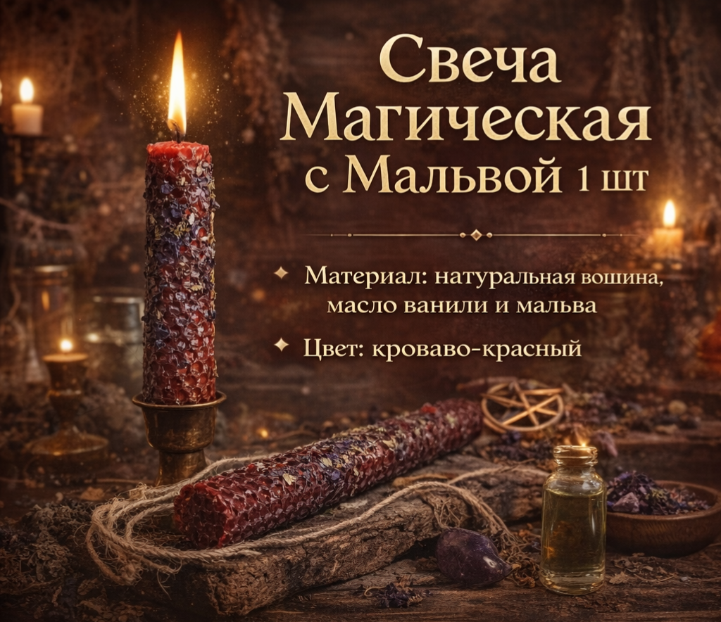 Свеча "Магическая", с мальвой, маслом ванили, подарочная упаковка, 1шт
