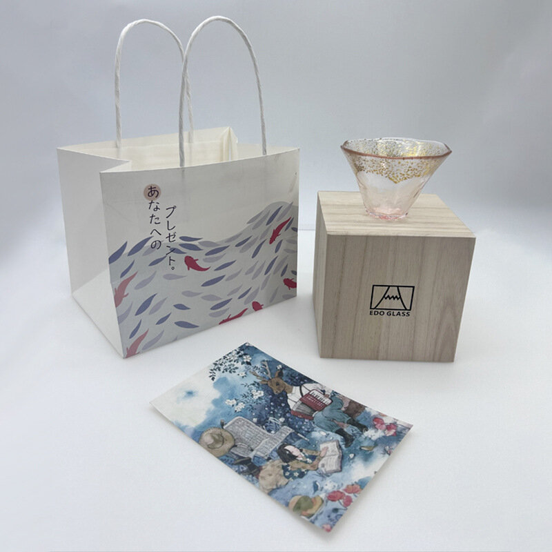 Чашка с цветком вишни горы Фудзи, стеклянная рюмка с золотой фольгой, деревянная коробка, высококачественная японская
