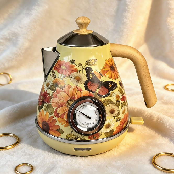 Электрический чайник для быстрого закипания с нанесением водяных знаков в виде цветка электрический чайник с водонагревателем мощностью 1850 Вт, светодиодной лампой SUS304, емкостью 1,7 л, широким выпускным отверстием, фильтром для воды, носико