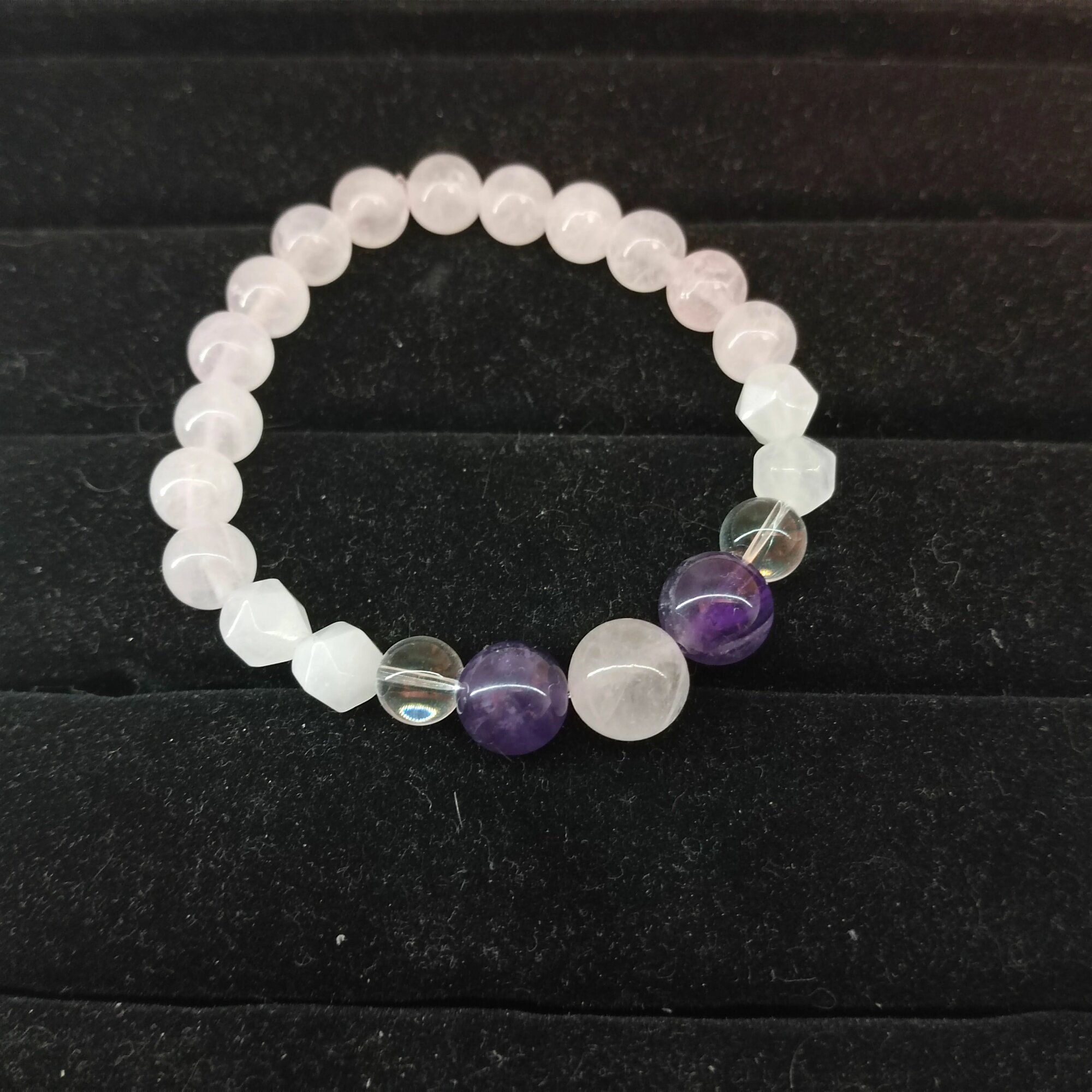 Браслет, горный хрусталь, аметист, кварц