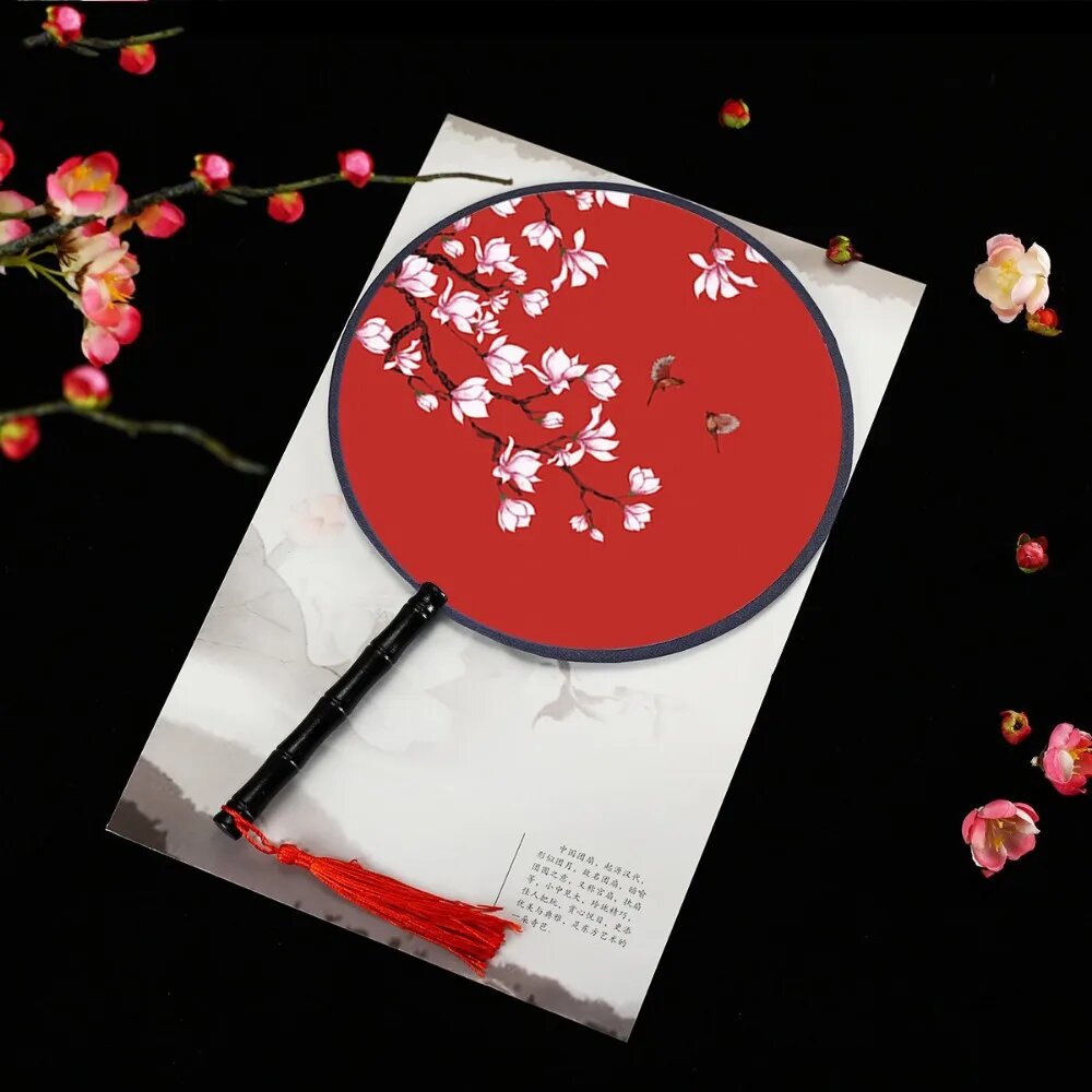 Китайский ручной веер, шелк, 21 см Красный, 2