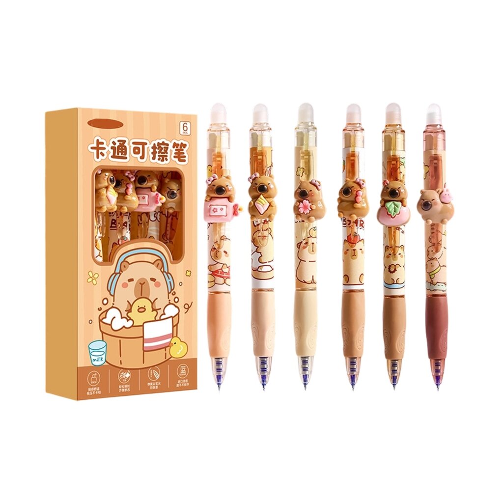 1 коробка из 6, синяя ручка Capi Bala, стираемая горячим способом и легко протираемая -fun Capi