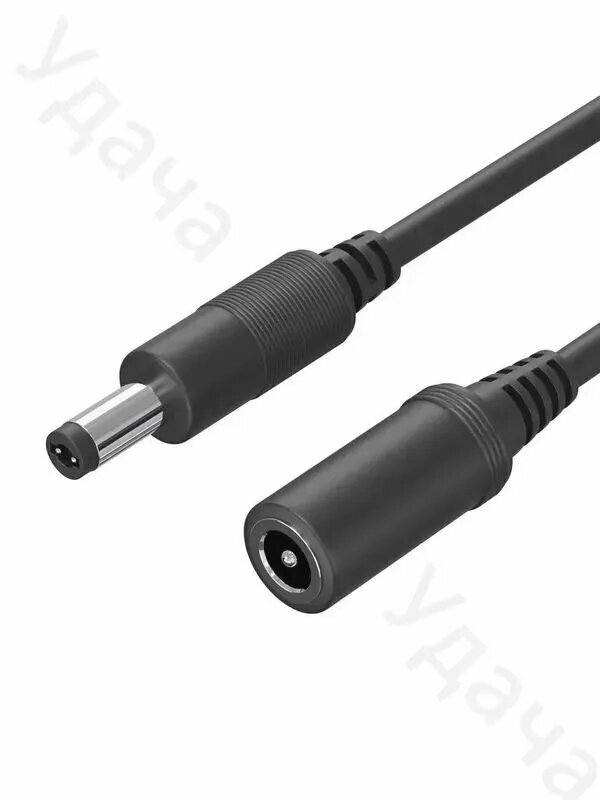 Сетевой кабель питания DC 5.5 x 2.1 мм/DC 5.5 x 2.1 мм, 1 м, черный, серебристый