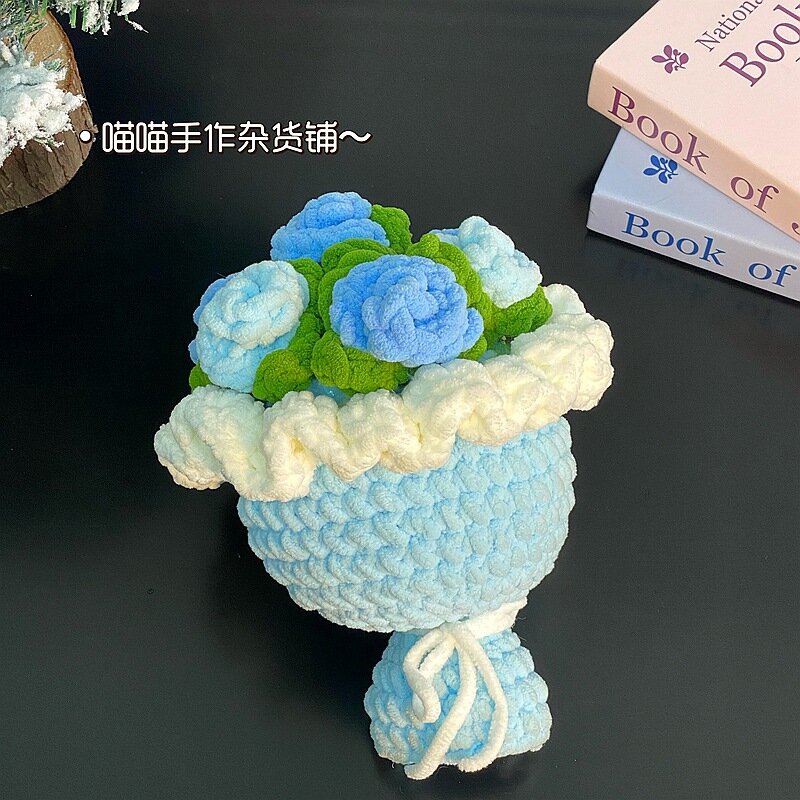 Ручная работа DIY вязаная ледяная полоска, готовый букет роз, материалы для вязания крючком, подарок на фестиваль Qixi