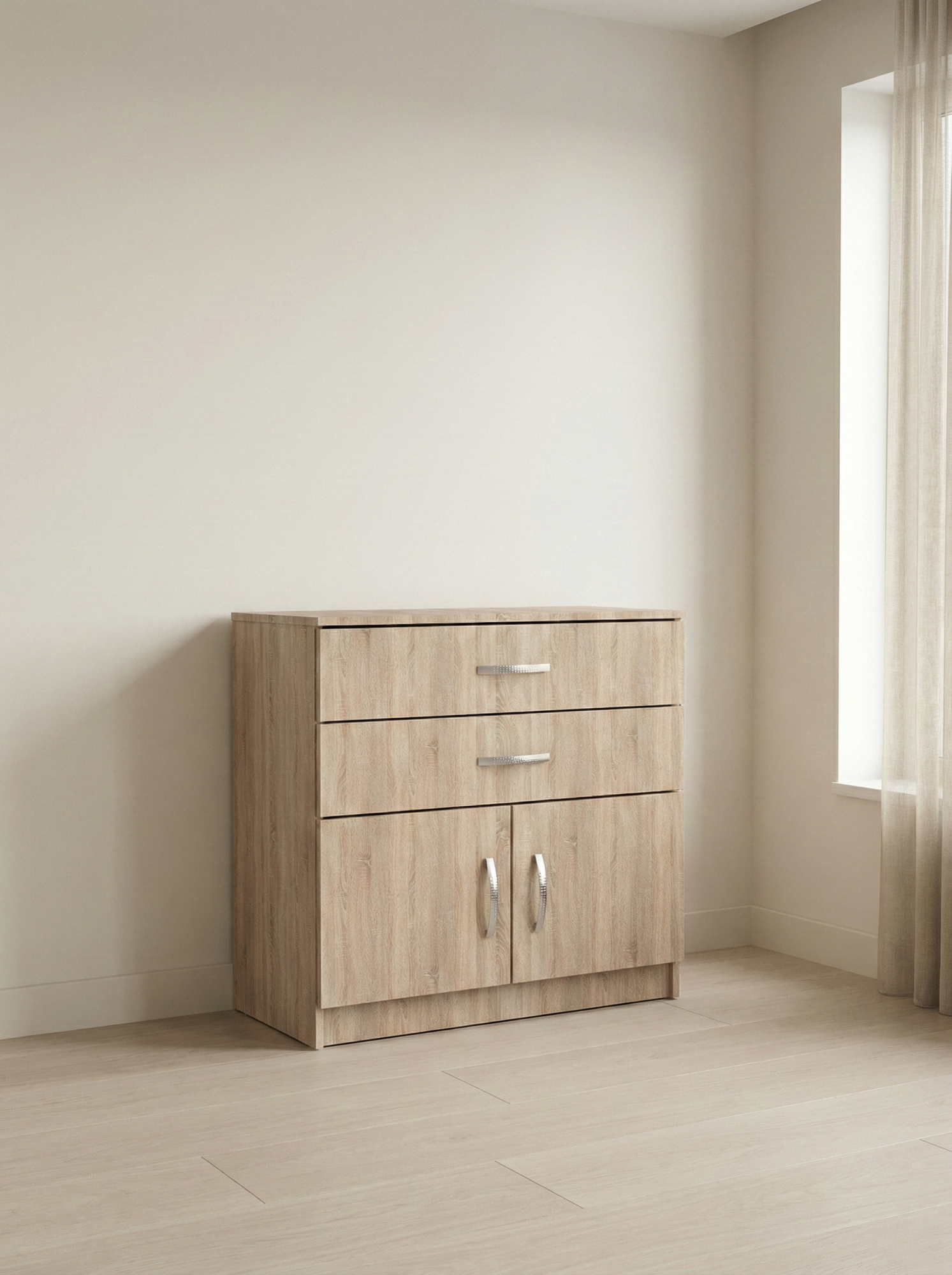 Комод Капри-3 с 2 ящиками и дверцами, ШхГхВ: 81х43х83 см, дуб сонома