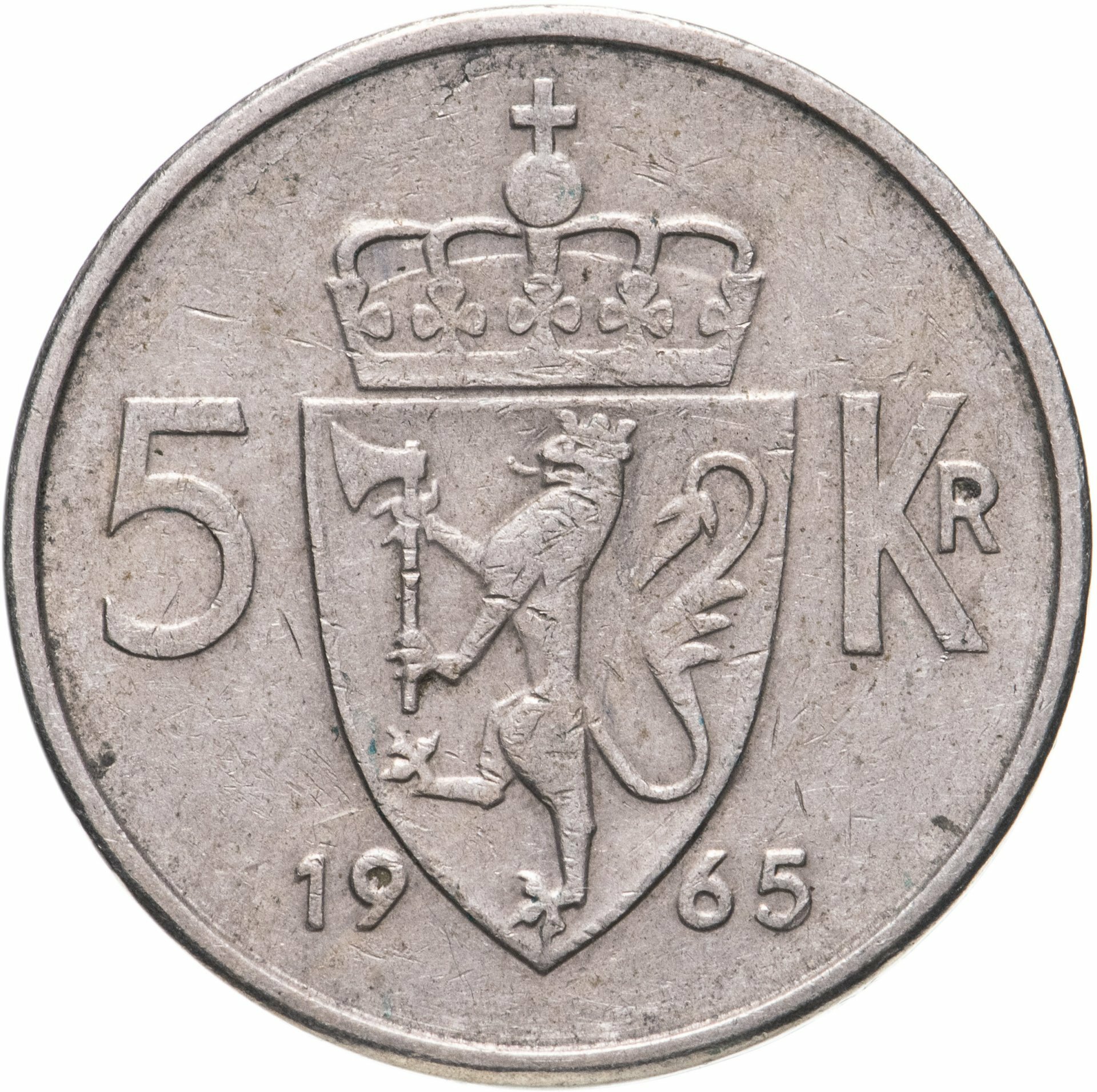 Норвегия 5 крон kroner 1963-1973 , Мельхиор медь-никель, в сохранности VF-AU
