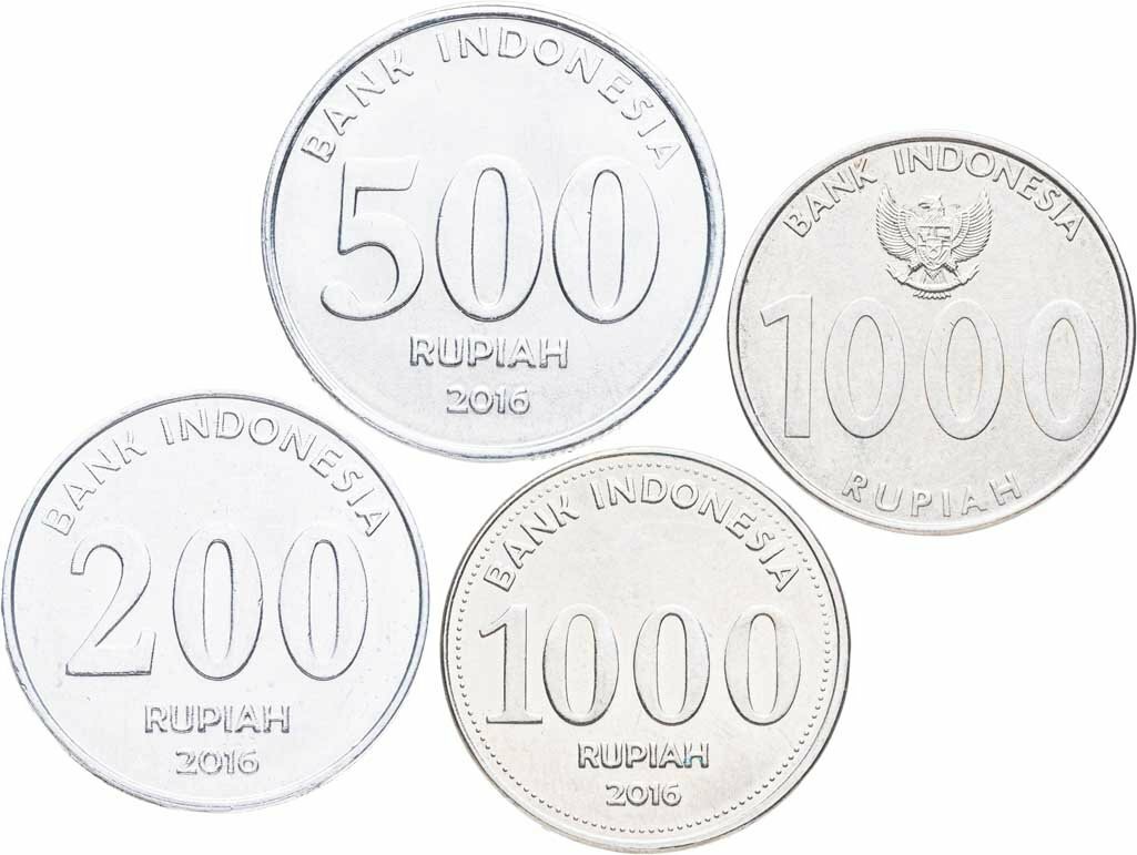 Индонезия набор из 4 монет 200, 500, 1000 рупий 2010-2016, Алюминий, в сохранности AU-UNC