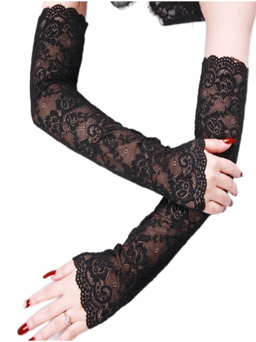 Митенки черные длинные кружевные Pamuk Store