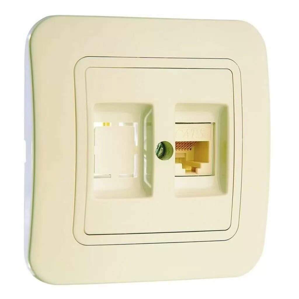 Розетка Makel Lillium компьютерная 2-м+ CAT 5 гнездо крем, артикул 70235