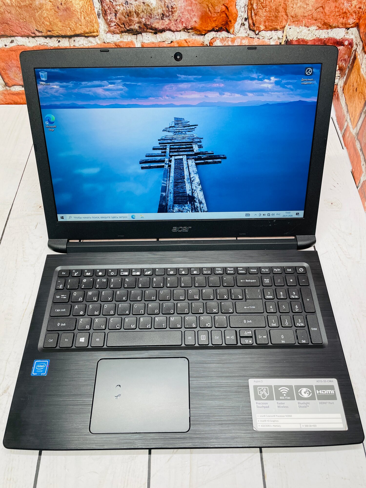 Игровой ноутбук 15,6, Acer A315-33, Intel Celeron N3060, 4 Gb DDR3, 500 Gb HDD, Intel HD