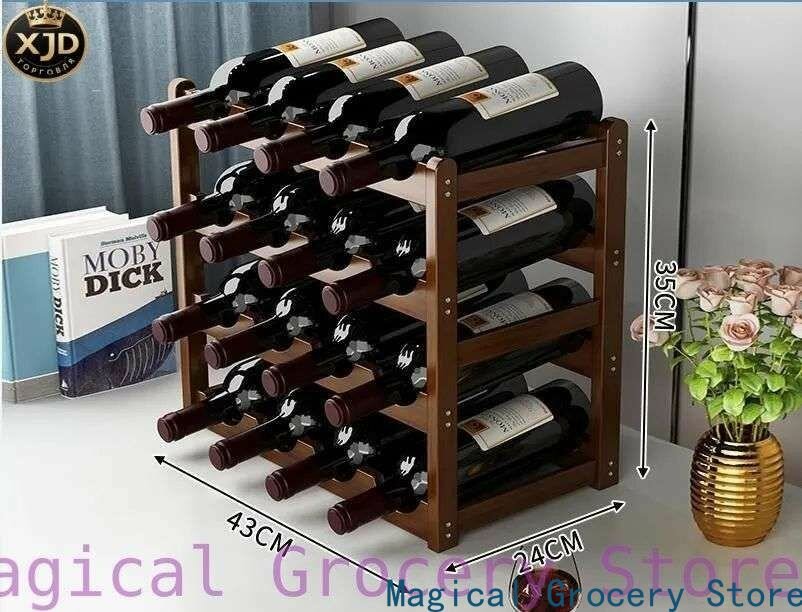 Деревянная полка для вина на 16 бутылок, Стеллаж для вина - Прочная подставка для хранения винных бутылок для дома, бара, погреба Идеальный подарок