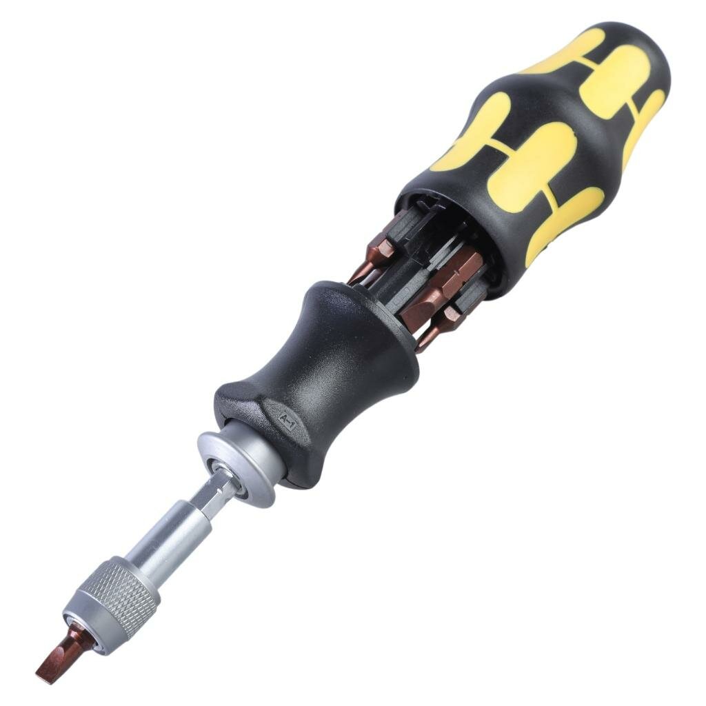 Эргономичная телескопическая трещоточная отвертка с набором из 6 бит