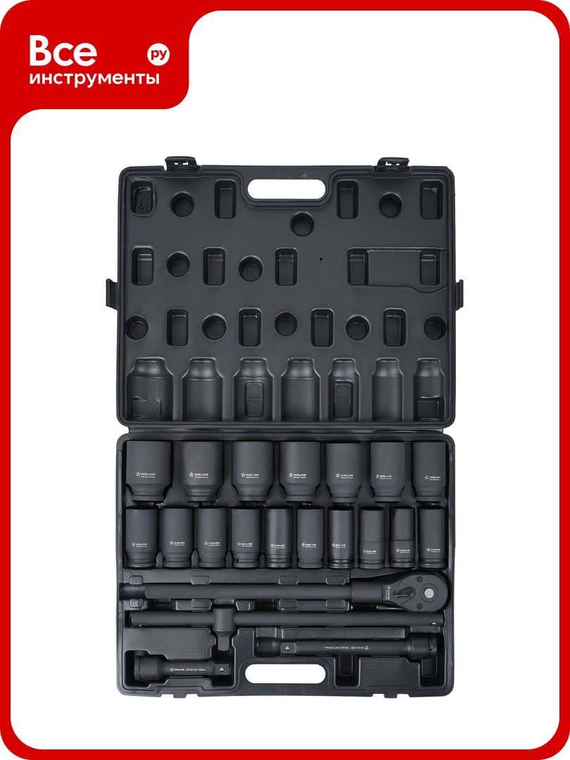 Набор ударных головок AIRLINE 3/4" 22-50 мм, 21 предмет, пластиковый кейс