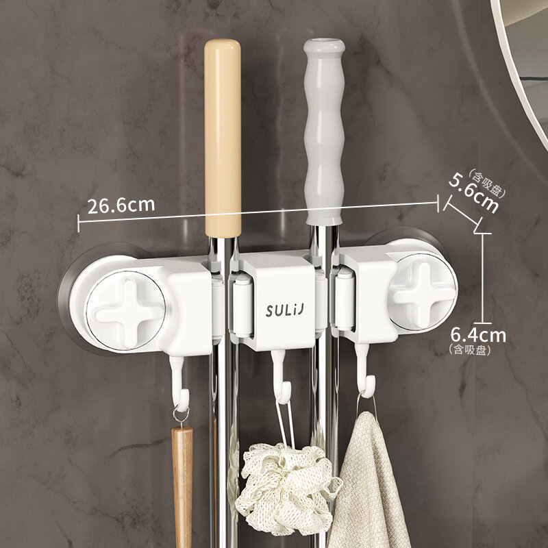 Держатель для швабры с присоской, настенное крепление для швабры, клипса без сверления, крючок для швабры на двери ванной, стеллаж для хранения, магический инструмент