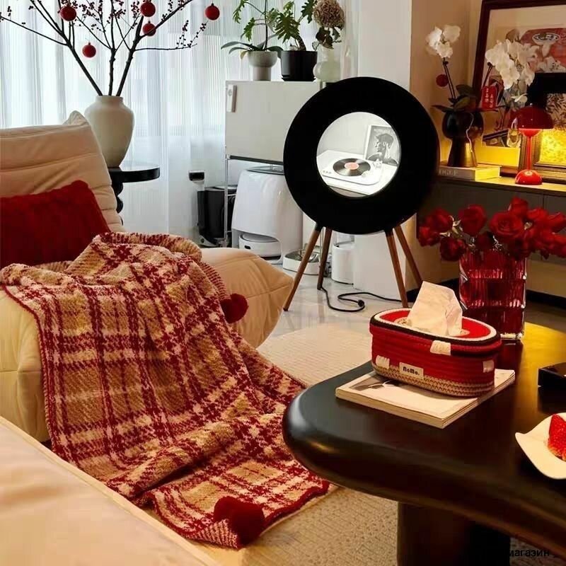 Теплый плед в красную клетку 160x120 см