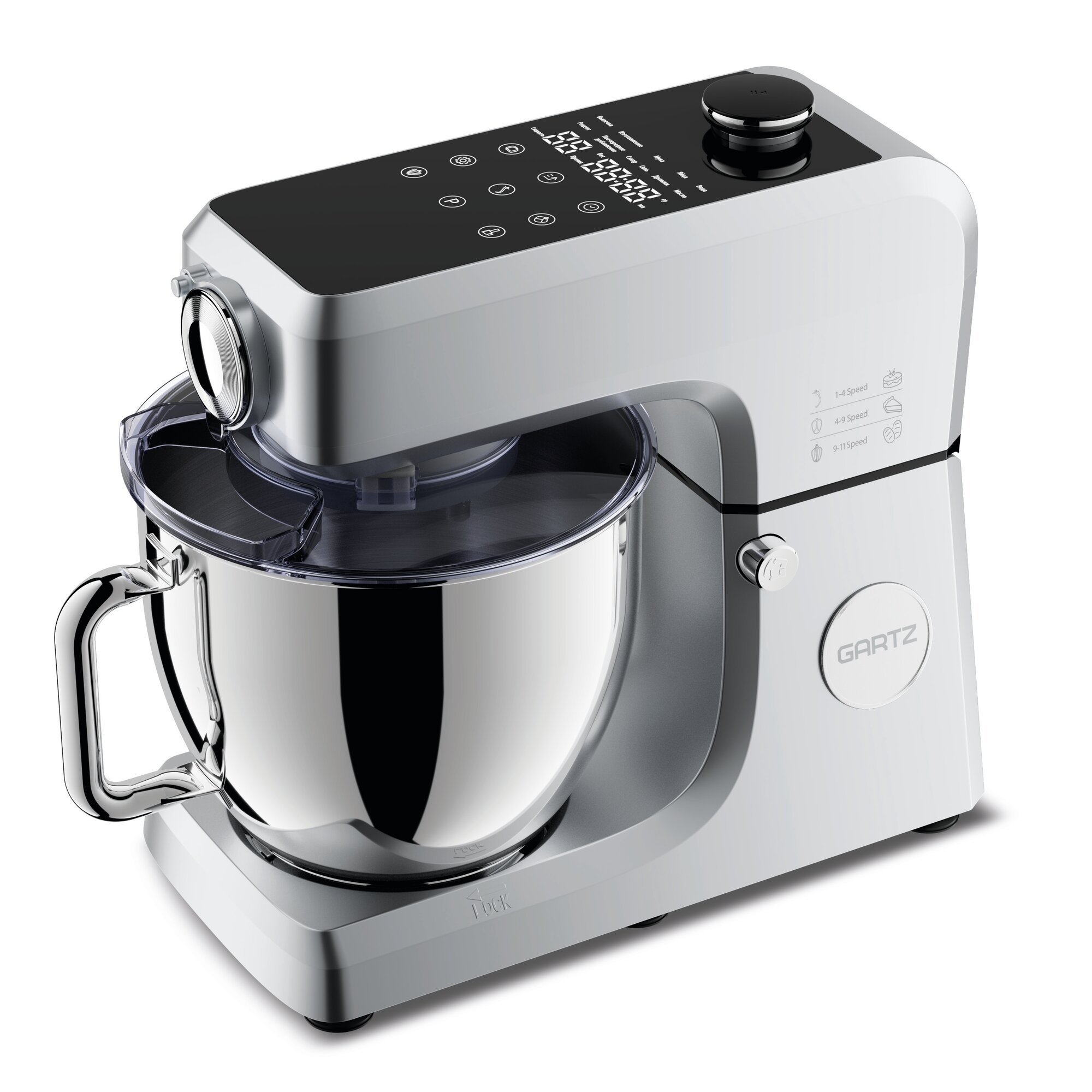 Планетарный миксер с чашей Gartz MPT370S Touchscreen Chef, 2200 Вт, чаша 7 л, 10 скоростей, сенсорное управление, 5 автопрограмм