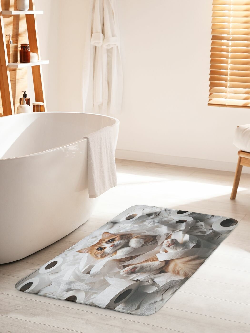 Коврик для ванной комнаты и туалета противоскользящий "Кот хулиган" 60х100 см, JoyArty, серия Мужские праздники