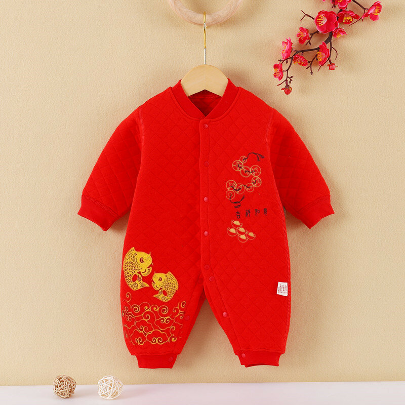 Красный теплый комбинезон для младенцев, праздничный новогодний наряд, наряд на полную луну, наряд на сто дней, наряд на первый день рождения ребенка, новый стиль