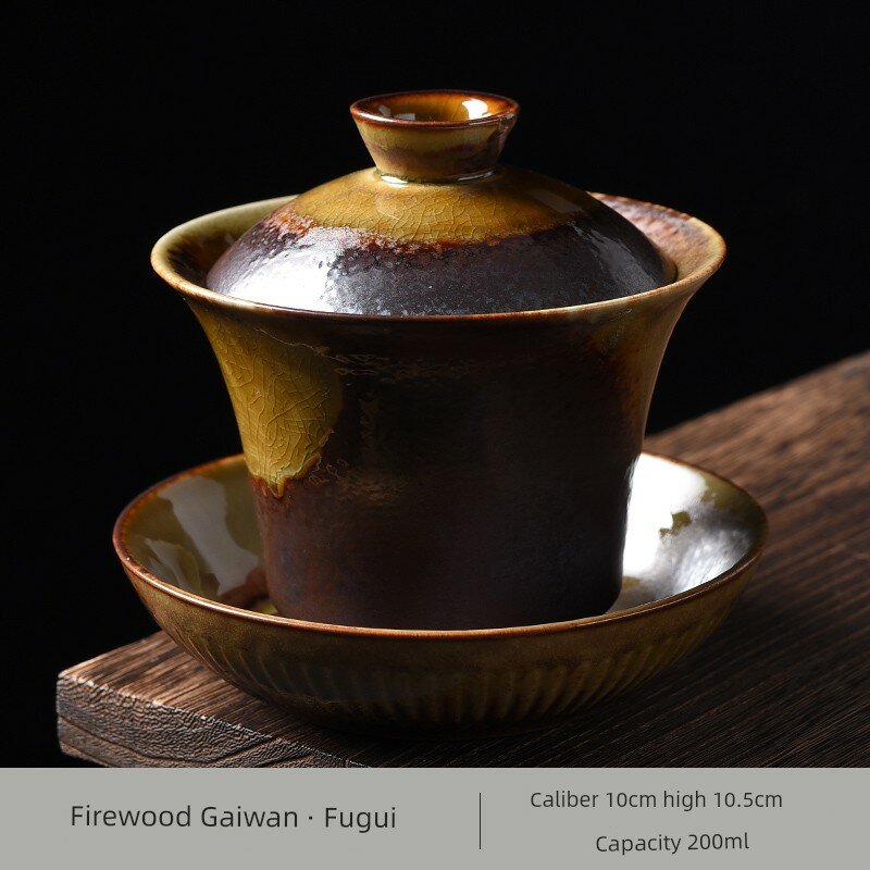 Чайник-гайвань из керамики, изготовленный в печи на дровах, домашний чайный набор из трех предметов, винтажная