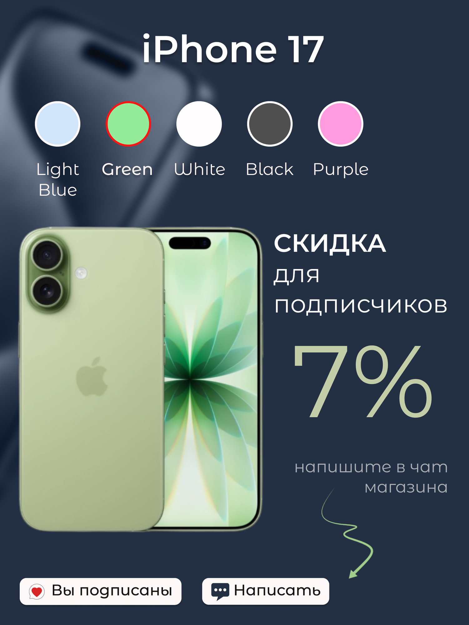 Смартфон Apple iPhone 17 256 ГБ, Sage/Meadow Green (Dual: eSIM + eSIM)