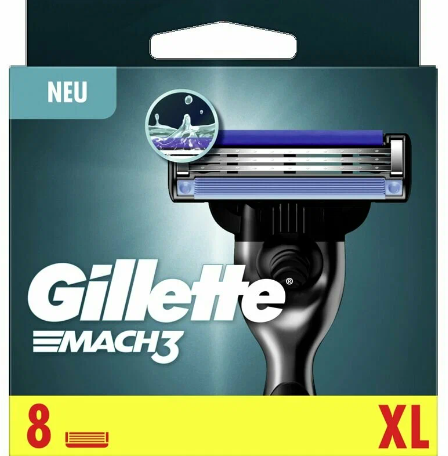GILLETTE Mach 3 Сменные кассеты для бритья с 3 лезвиями, мужские, 8 шт