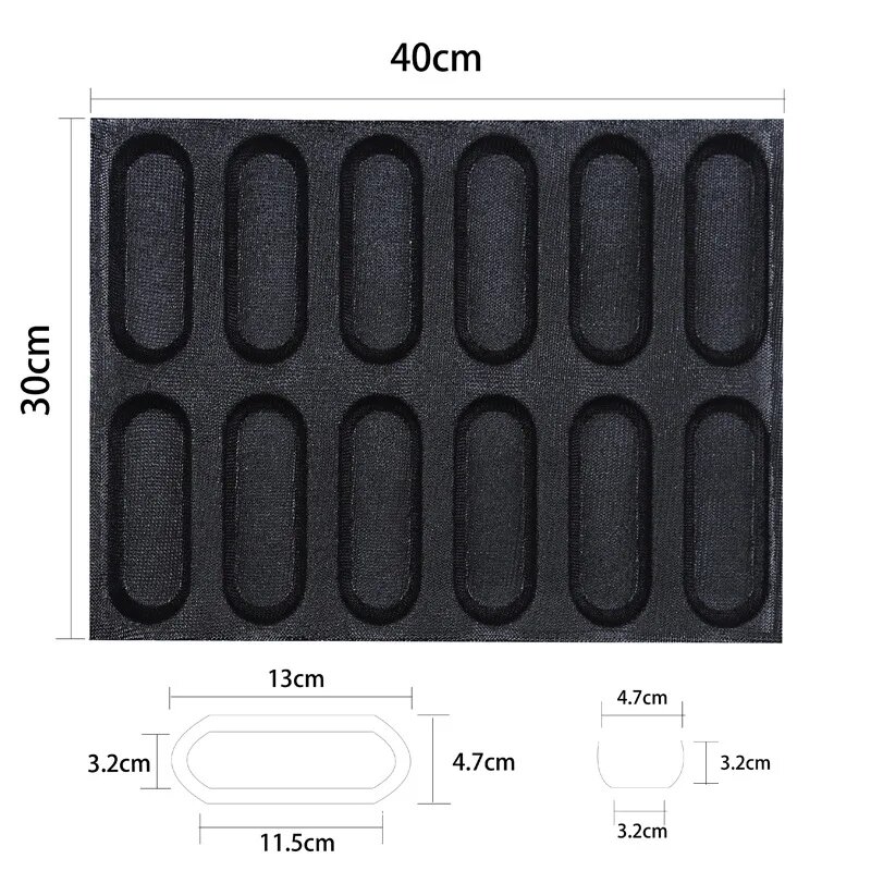 Силиконовая мини-багетная сковорода с полостью 12/16 полостей, сэндвич-булочка для хот-догов, дышащая форма для хлеба, вкладыши для выпечки, коврик, форма для хлеба для домашней духовки Черный, 12Loaf