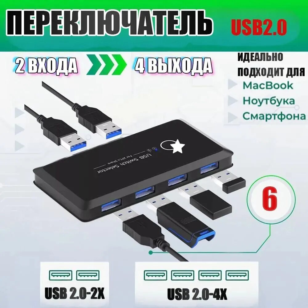 KVM-переключатель White Ring /передачи USB 2.0 переключатель - 2*4. из 2х на 4 выхода