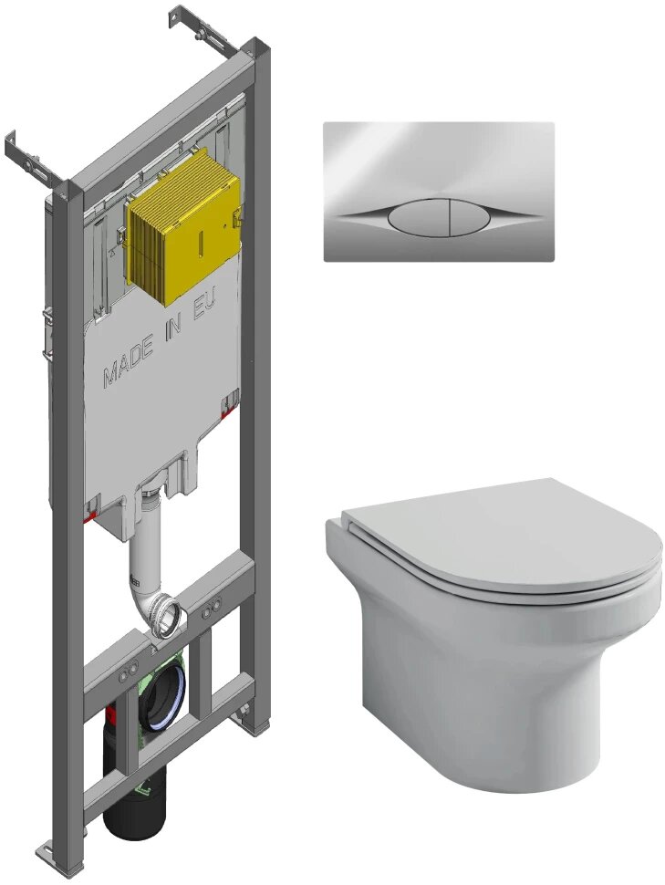 Комплект инсталляция с унитазом Jacob Delafon E21822-CP с кнопкой смыва, хром + унитаз подвесной Jacob Delafon Elite EDX114RU-00 безободковый, с сиденьем микролифт, белый