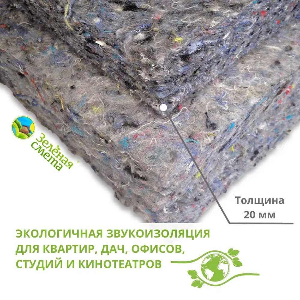 Хлопковая плита акустическая толщина 20 мм Звукоизоляция для стен в квартире, для стен дома Звукоизоляция для студии 1 плита/упк