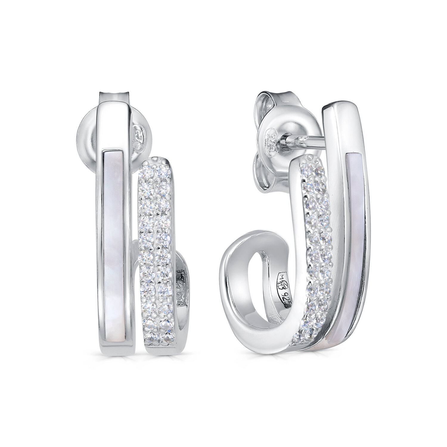 Серьги пусеты, серебро, 925 проба, родирование, фианит