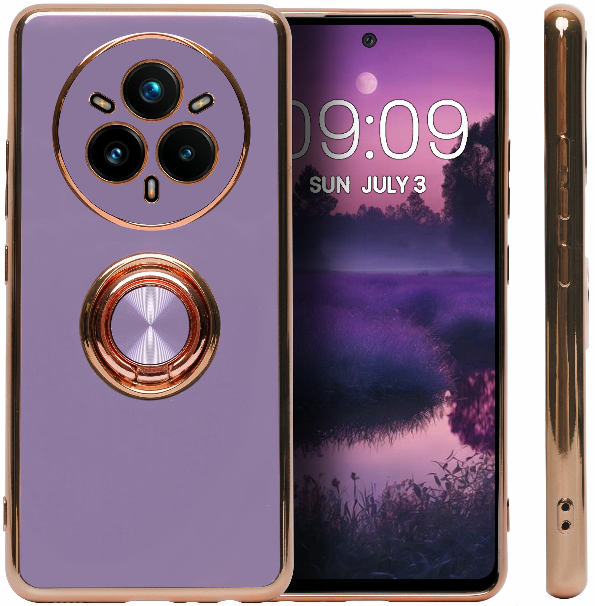 Стильный глянцевый чехол для REALME 14 PRO PLUS с кольцом-подставкой и бархатной подкладкой — фото 1