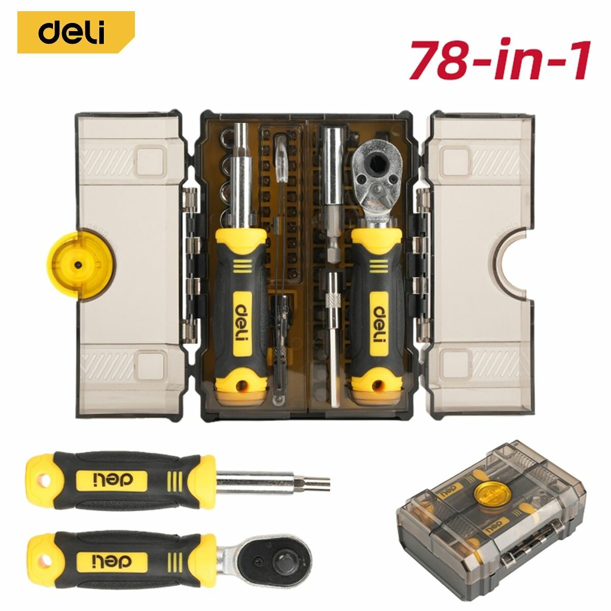 Набор бит и головок Deli DL250078, отвертка, трещетка, 78 предметов