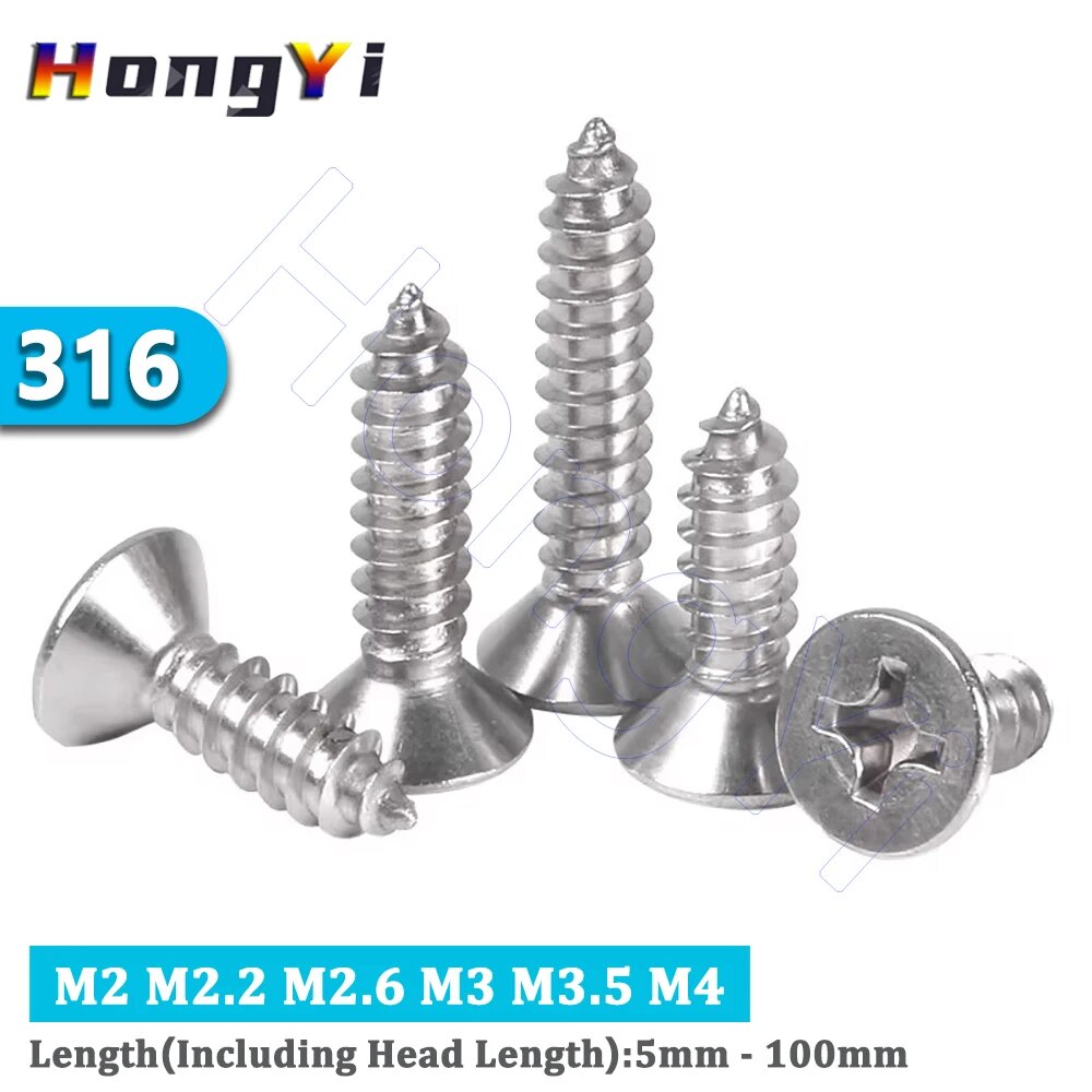 Саморезы нержавеющая сталь 316 A4 крестовые потайные M2-M4 длина 5-100 мм M3, 14mm (100pcs)